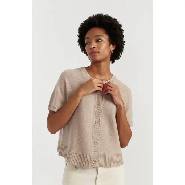 Chinti & Parker Lightweight Wool-cashmere Button-front Tee - Soft Oat