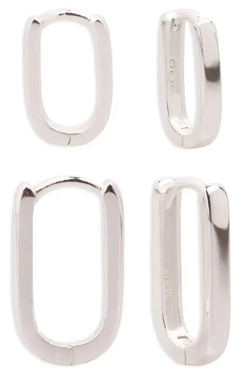 Argento Vivo Set Of Oblong Hoop Earrings - Silver