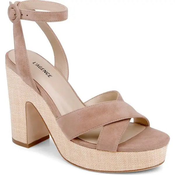 L'Agence Platform Sandal With Ankle Strap - Cappuccino Suede