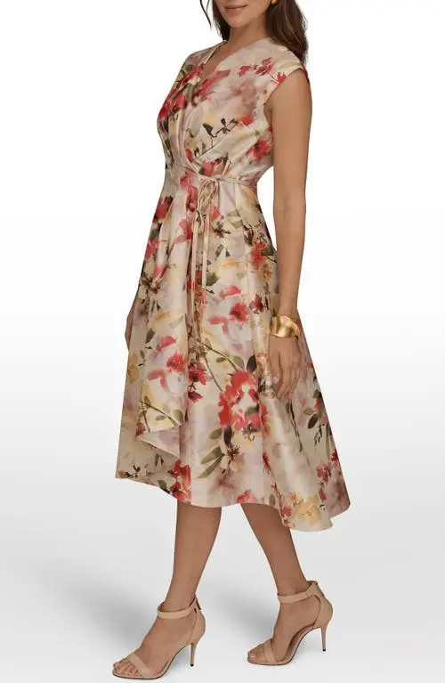 Donna Karan New York Floral Wrap Front Midi Dress