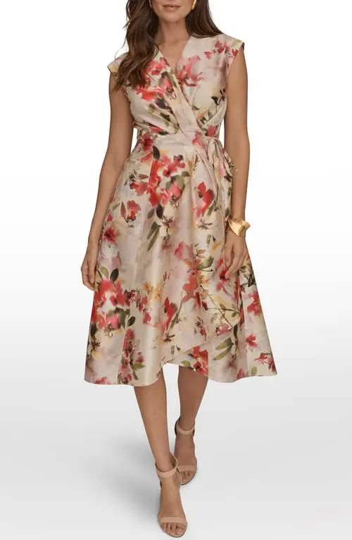 Donna Karan New York Floral Wrap Front Midi Dress