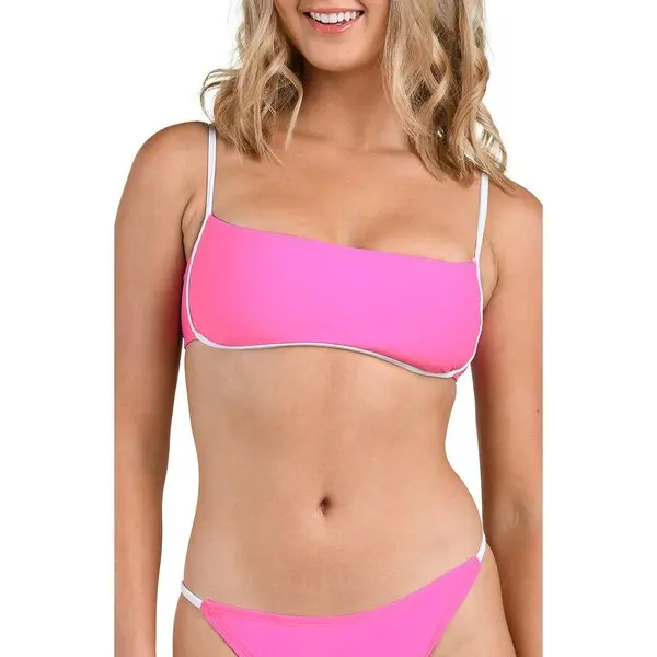 CITRUS Contrast Trim Bandeau Bikini Top - Pop Pink