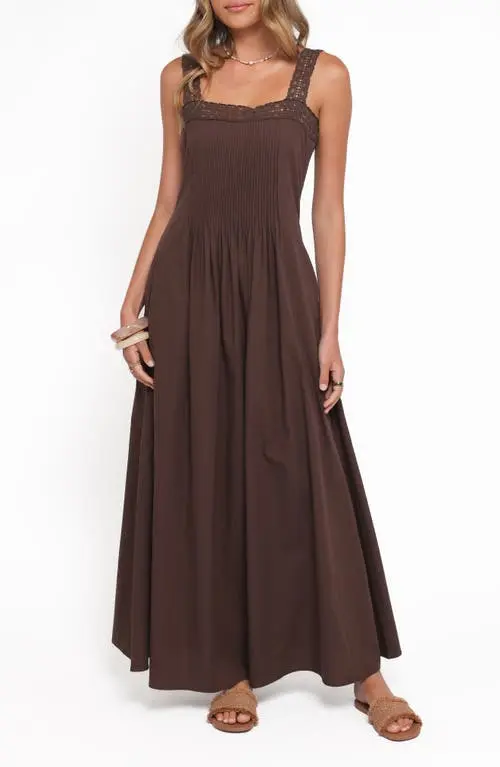 PETAL & PUP Alandra Pintuck Pleat Cotton Maxi Dress - Brown