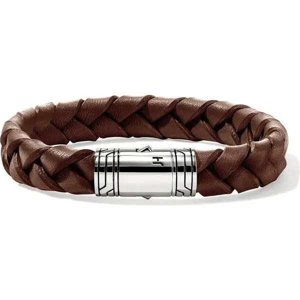 John Hardy Woven Leather And Sterling Silver Bracelet - Brown/silver