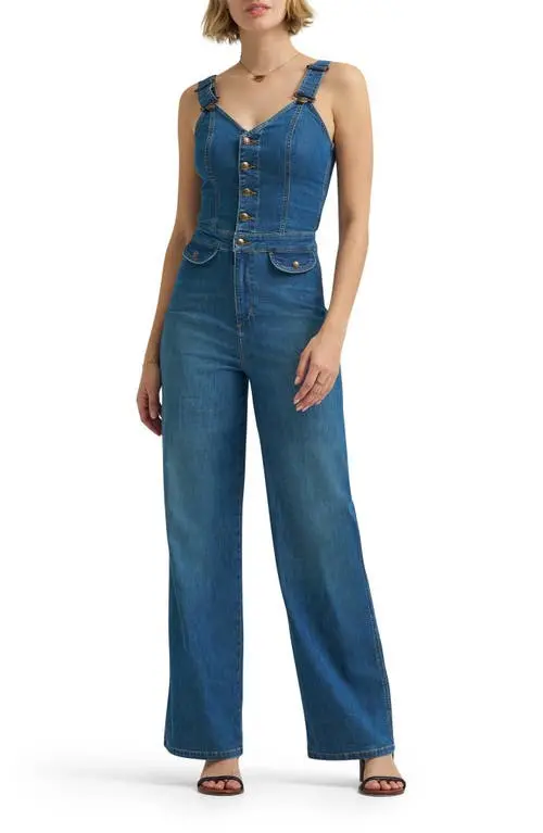 LEEM Cutout Denim Jumpsuit - Blue Arrow