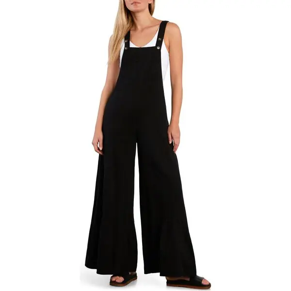 BILLY T Butterfly Ruffle Leg Cotton Blend Overalls - Caviar