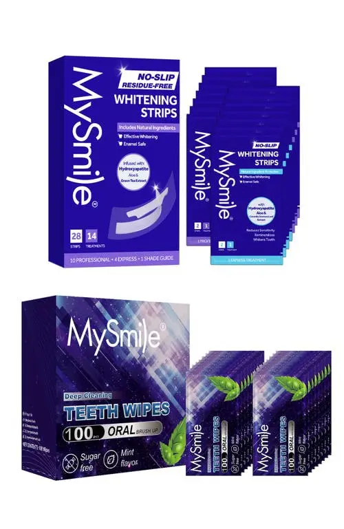 MYSMILE Non-slip Hydroxyapatite-infuse Teeth Whitening Strips With Teeth Wipes Double Pack - Purple 14
