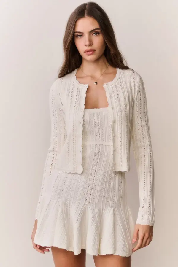 LoveShackFancy Peridot Stretch Pointelle Cardigan - White Tea