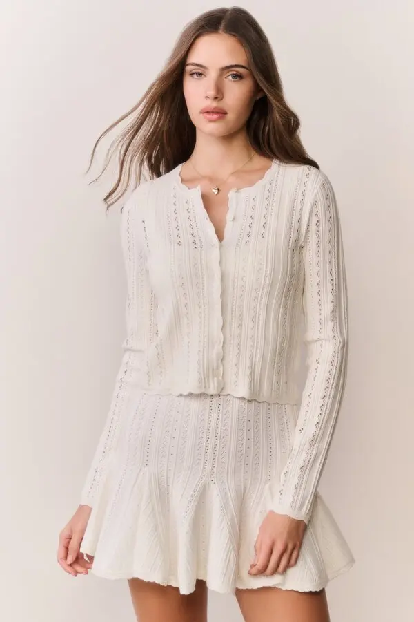 LoveShackFancy Peridot Stretch Pointelle Cardigan - White Tea