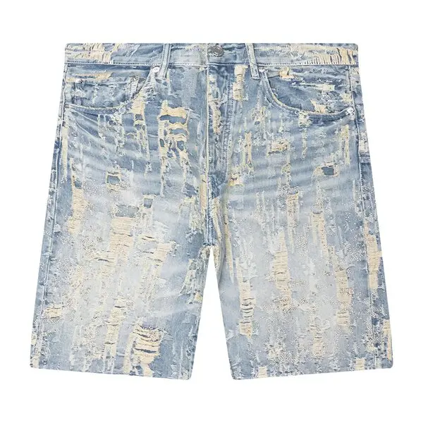 PURPLE BRAND Bead Splatter Destroy Denim Shorts