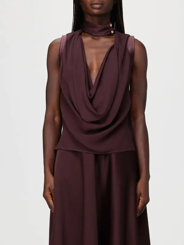 Elisabetta Franchi Sleeveless Viscose Top With High Neck - Brown