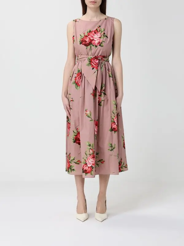 Dolce & Gabbana Midi Dress With Rose Print - Pink