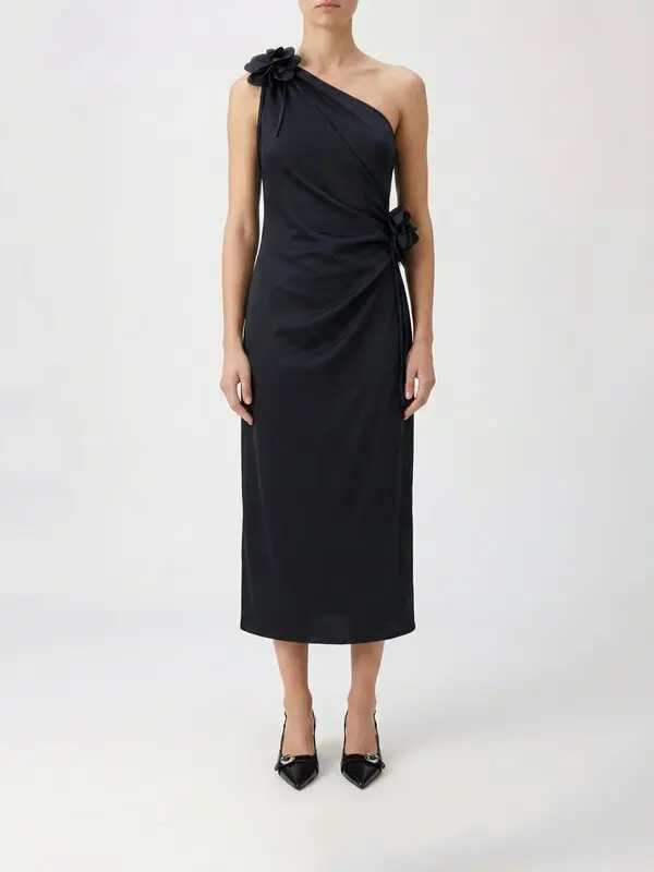 Coperni One-shoulder Midi Dress With Floral Applique