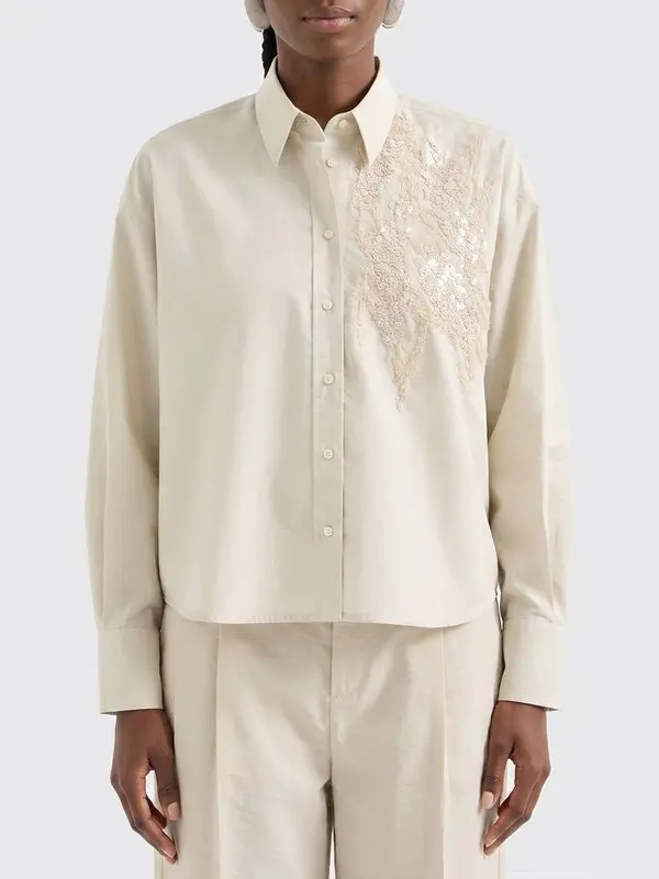 Brunello Cucinelli Cotton Blend Shirt With Sequins - Beige