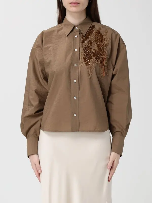 Brunello Cucinelli Cotton Blend Shirt With Sequins - Sand