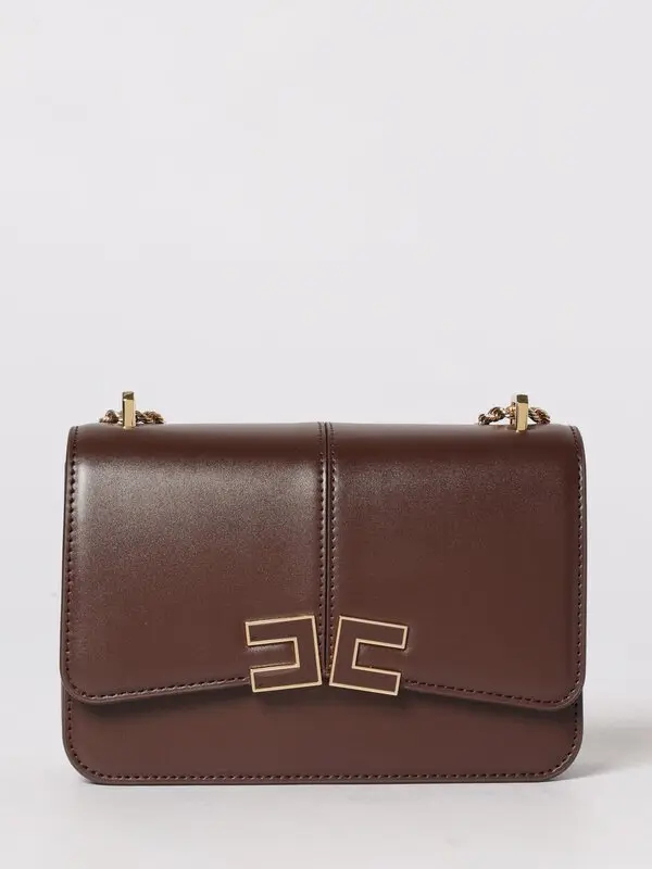 Elisabetta Franchi Faux Leather Mini Monogram Bag - Cocoa