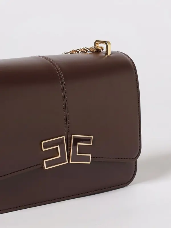 Elisabetta Franchi Faux Leather Mini Monogram Bag - Cocoa