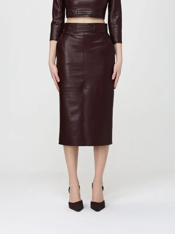 Elisabetta Franchi Leather Midi Skirt - Brown