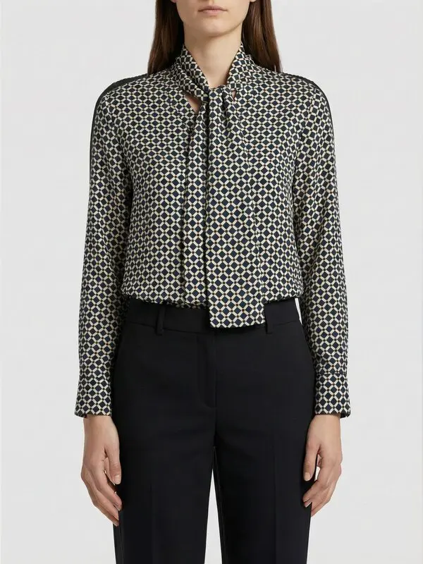 Max Mara Printed Georgette Shirt With Pussy Bow Collar - Blue