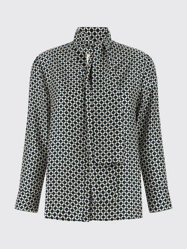 Max Mara Printed Georgette Shirt With Pussy Bow Collar - Blue