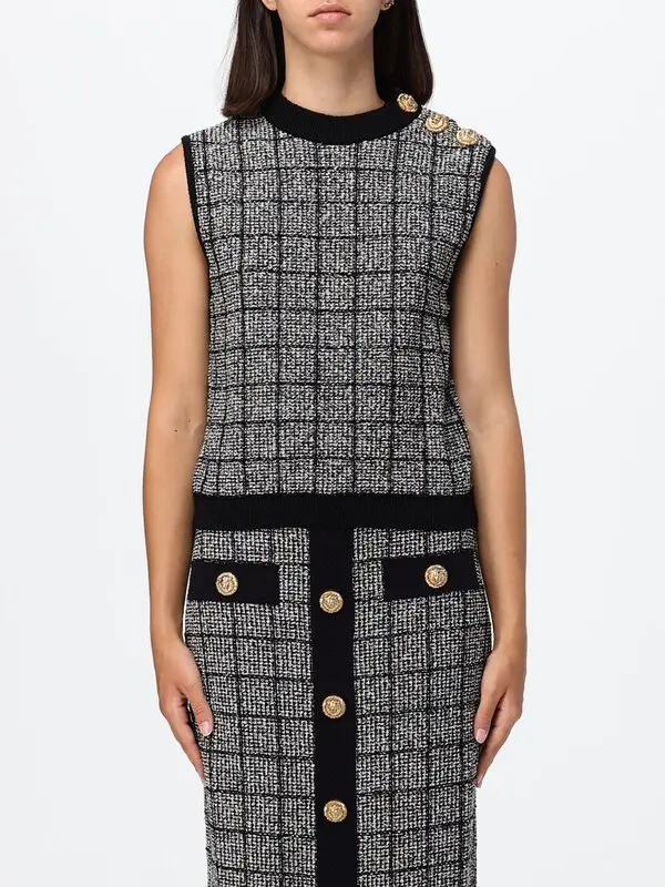 Balmain Sleeveless Knit Top With Gold-tone Buttons - Black