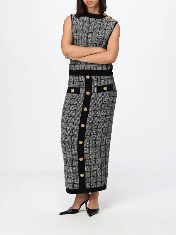 Balmain Sleeveless Knit Top With Gold-tone Buttons - Black