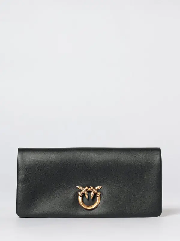 Pinko Click Soft Horizontal Classic Leather Clutch - Black