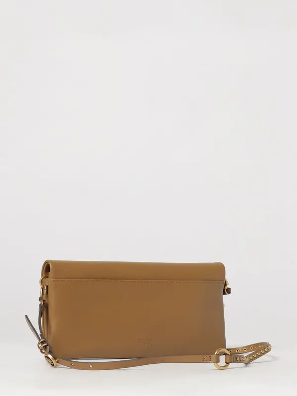 Pinko Click Soft Horizontal Classic Leather Clutch - Camel