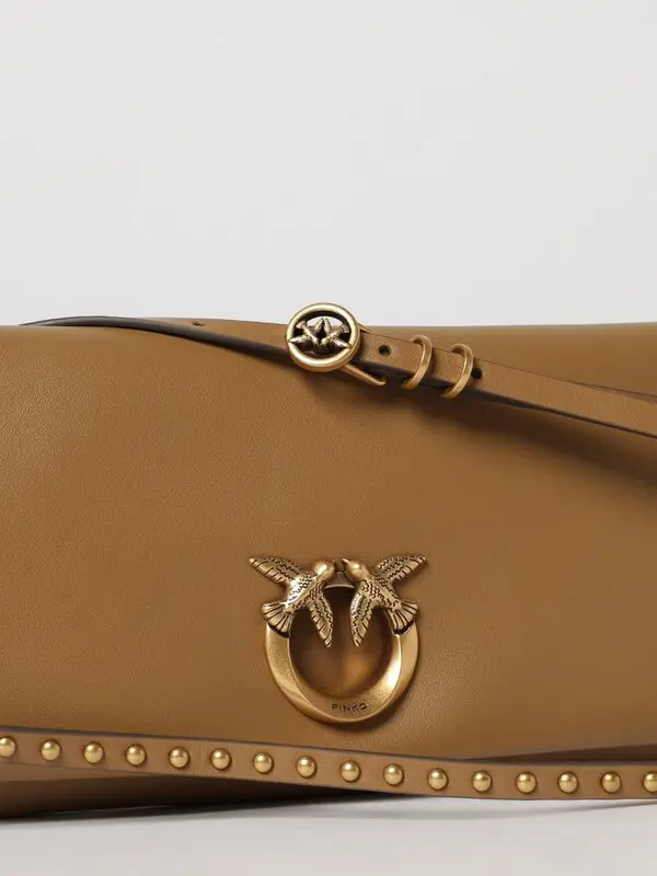 Pinko Click Soft Horizontal Classic Leather Clutch - Camel