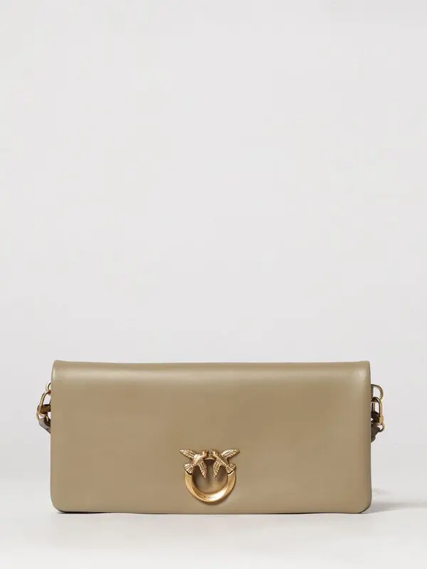 Pinko Click Soft Horizontal Classic Leather Clutch - Grey