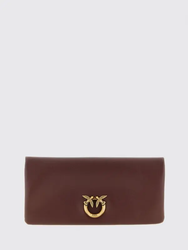 Pinko Click Soft Horizontal Classic Leather Clutch - Wine