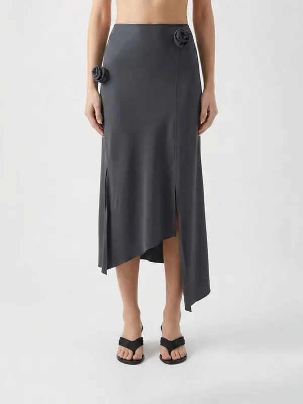 Coperni Asymmetrical Jersey Midi Skirt With Floral Embellishment - Grey