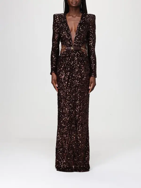 Elisabetta Franchi Sequined Maxi Dress - Brown