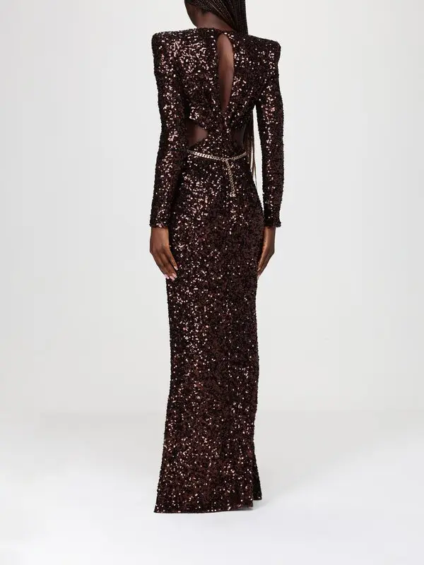 Elisabetta Franchi Sequined Maxi Dress - Brown