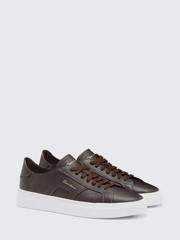 Santoni Grained Leather Lace-up Sneakers - Dark