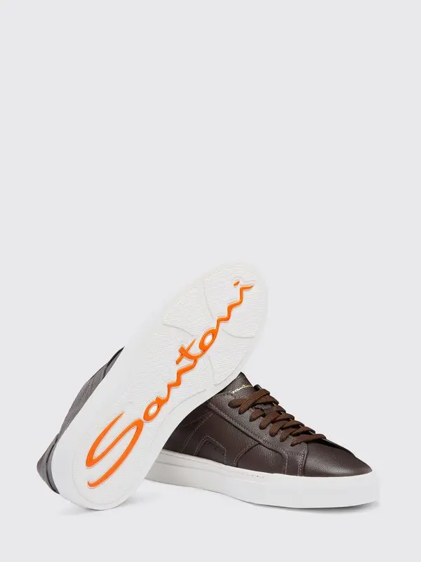 Santoni Grained Leather Lace-up Sneakers - Dark