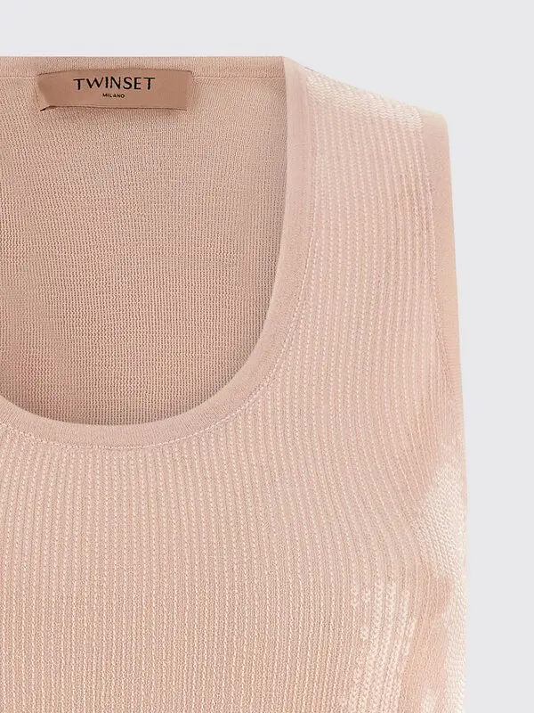 TWINSET Sequin Embellished Cotton Blend Top - Pink