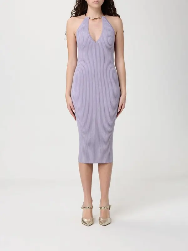 Elisabetta Franchi Ribbed Halter Neck Midi Dress With Plunge - Lilac