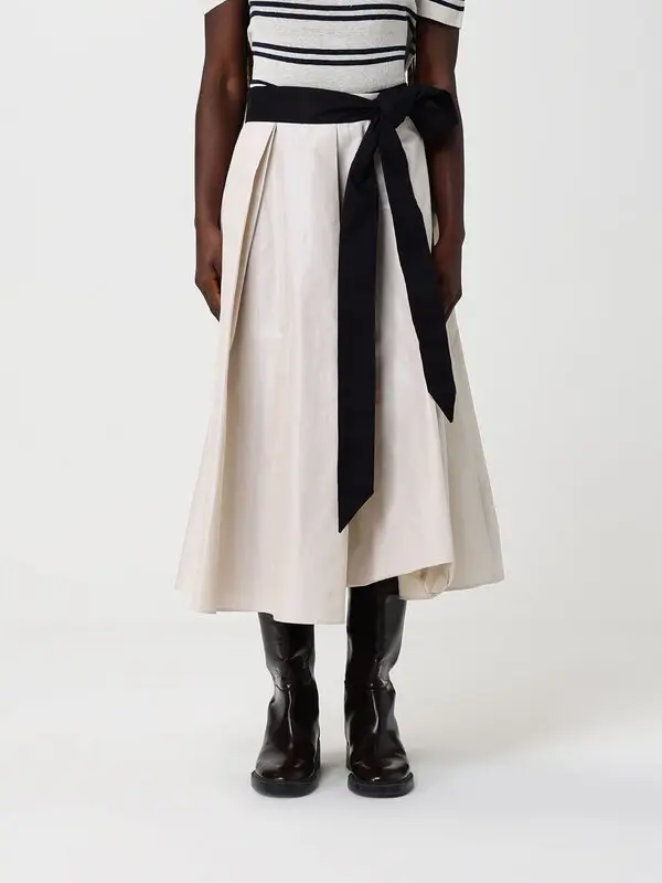 Max Mara Cotton Blend Twill Midi Skirt - Natural