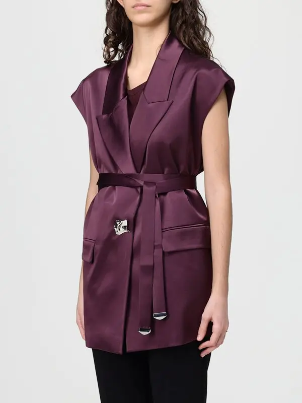 Pinko Satin Robe Vest With Jewel Embellishments - Burgundy