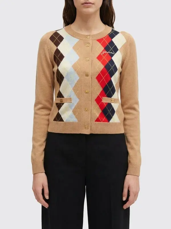 GANNI Argyle Cardigan - Beige
