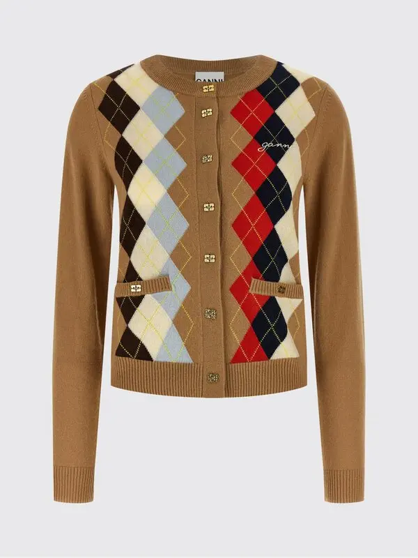 GANNI Argyle Cardigan - Beige