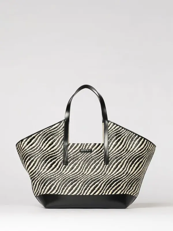 Marni Zebra Print Raffia Tote Bag - Black