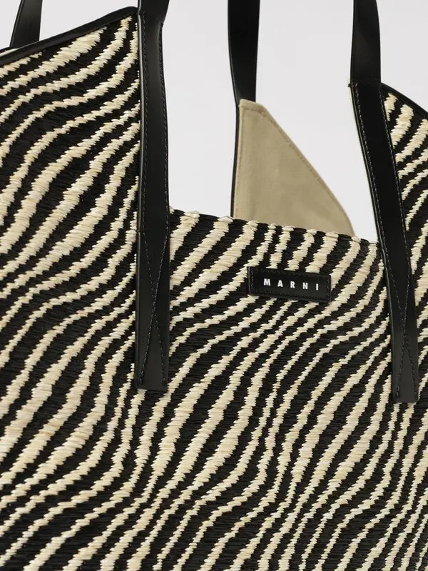Marni Zebra Print Raffia Tote Bag - Black