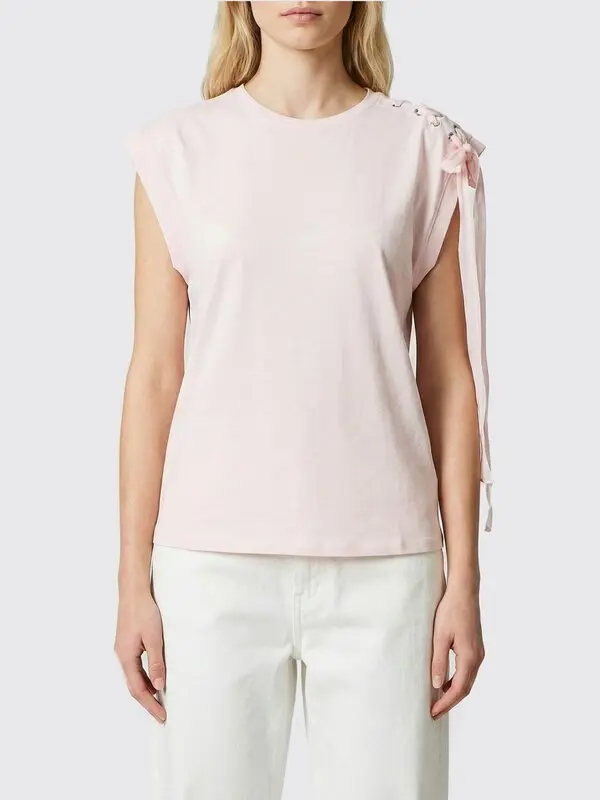 Pinko Viscose Blend T-shirt With Bow Detail - Pink