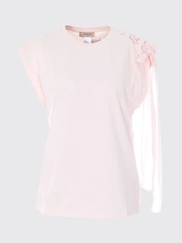 Pinko Viscose Blend T-shirt With Bow Detail - Pink