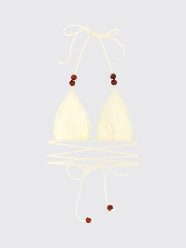 Magda Butrym Stretch Polyamide Triangle Bikini Top With Bead Embellishments - White