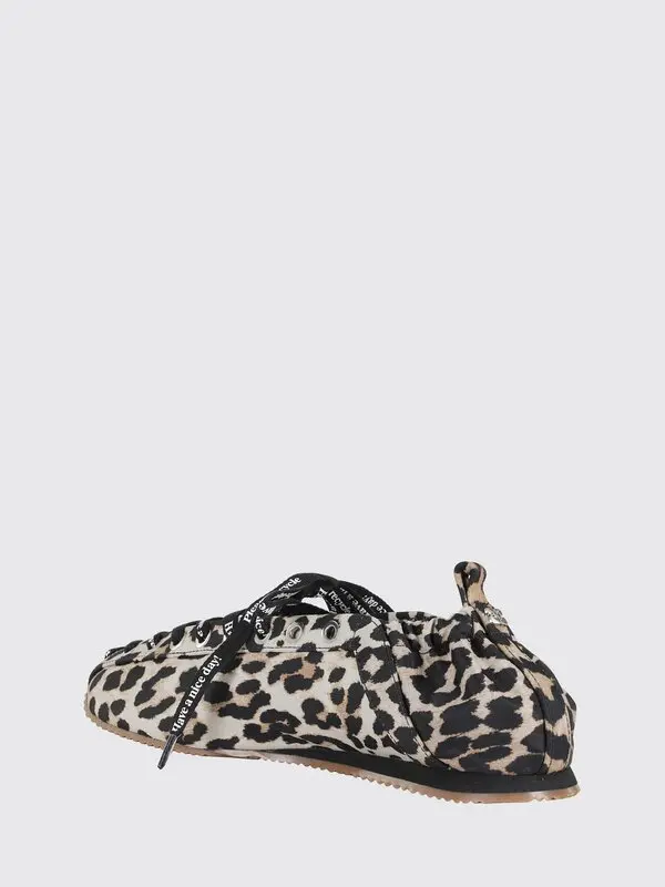 GANNI Sporty Animal Print Ballerina Flats In Recycled Nylon - Brown