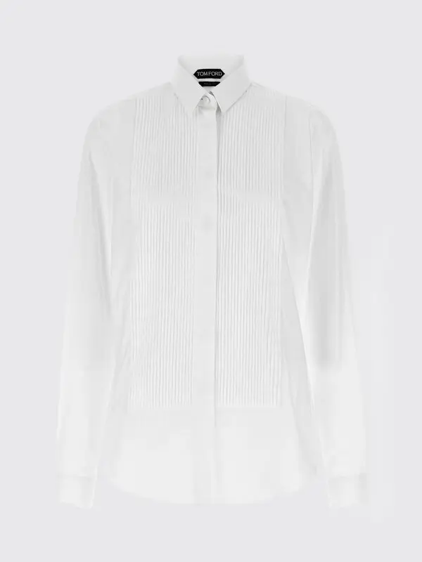 TOM FORD Elegant Cotton Poplin Shirt With Pintucked Plastron - White