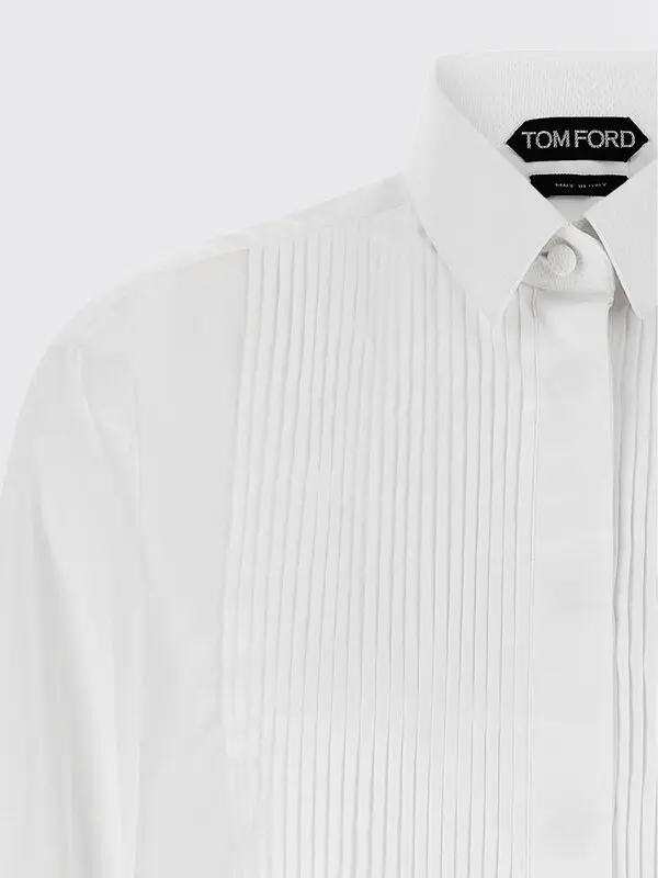 TOM FORD Elegant Cotton Poplin Shirt With Pintucked Plastron - White